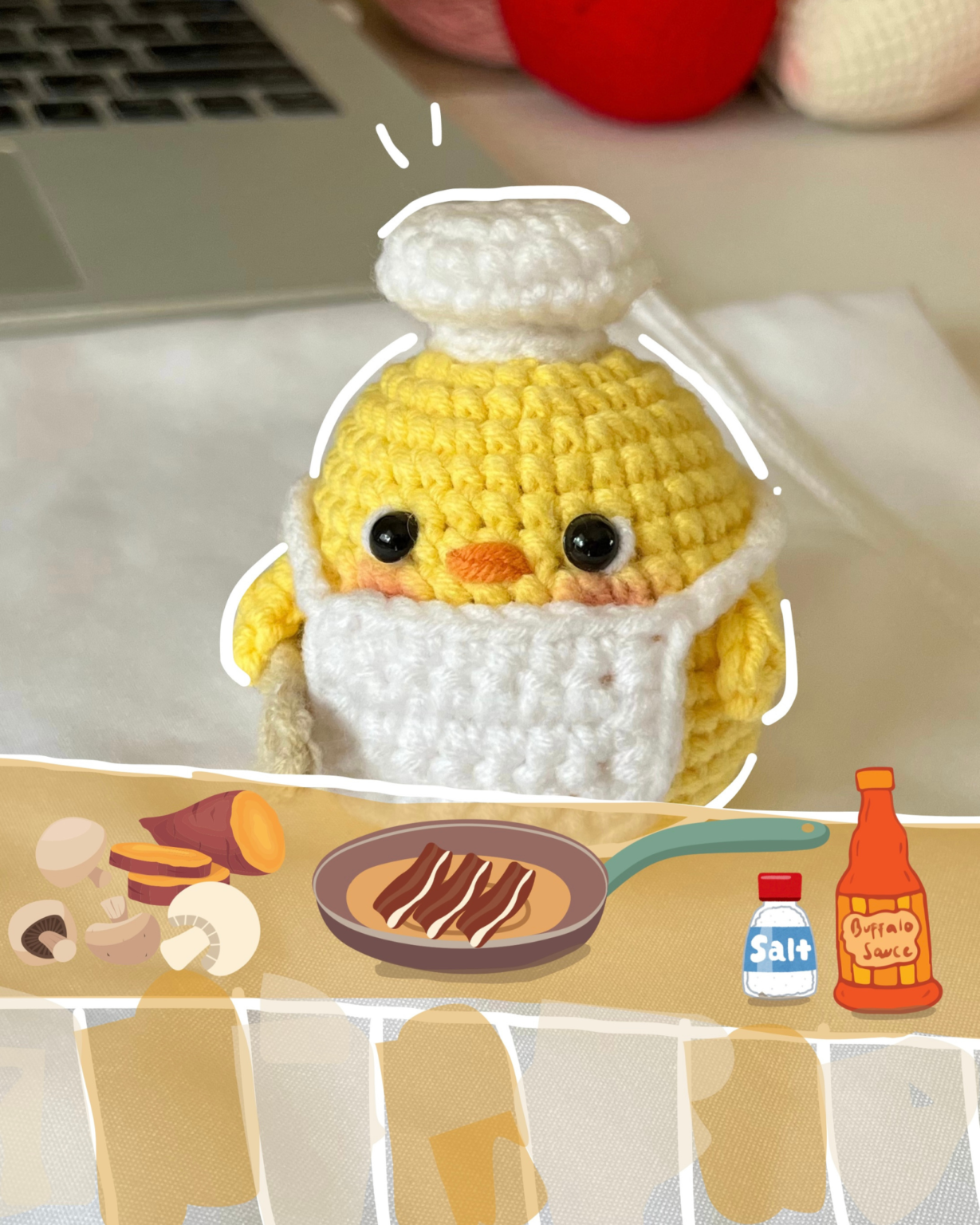 Free Crochet Pattern: Chicken Chef with Hat, Apron, and Knife ...